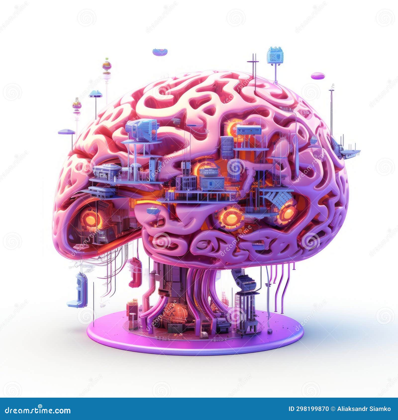 A Pink Brain with a Pink Structure Stock Illustration - Illustration of ...
