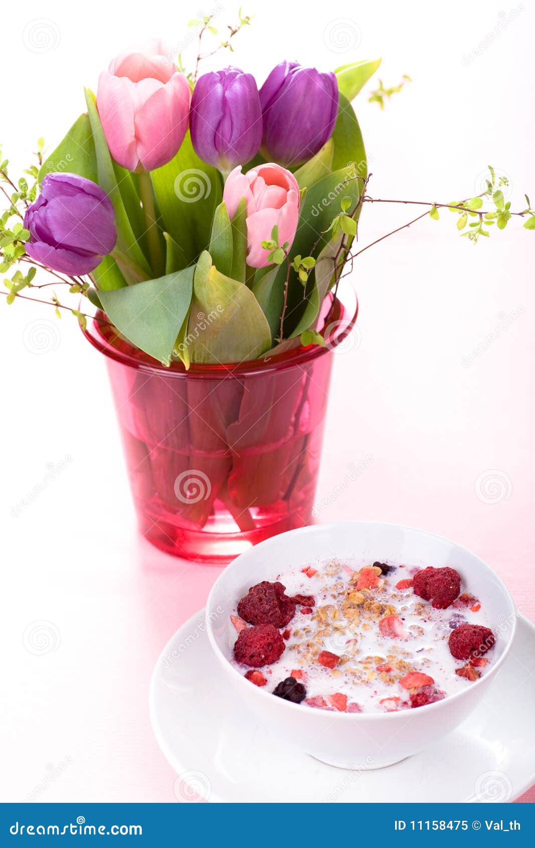 Pink breakfast stock image. Image of objects, freshness - 11158475