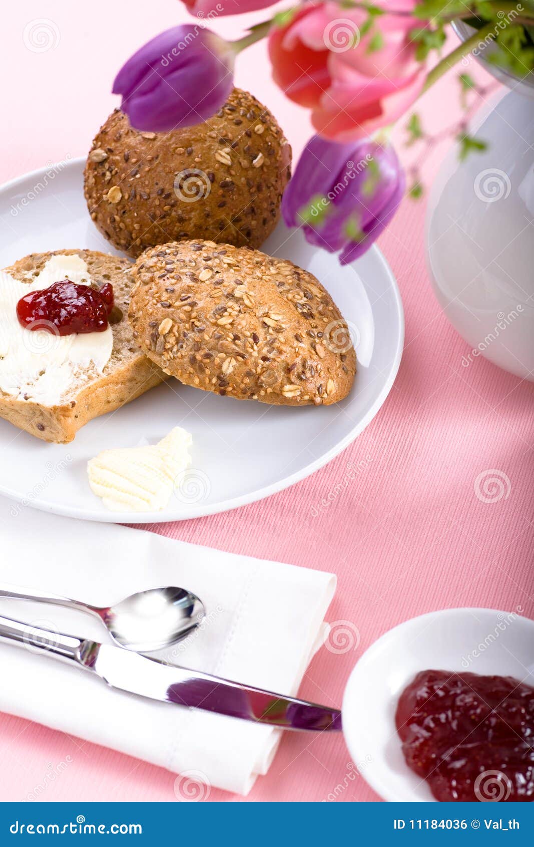 Pink breakfast stock photo. Image of beverage, objects - 11184036