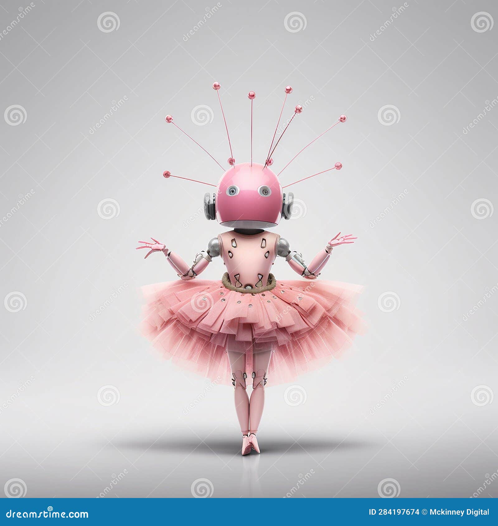 Pink Ballerina Bug Style Robot on Solid White Background. Stock ...