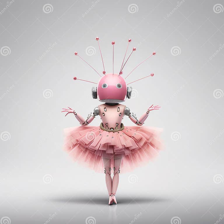 Pink Ballerina Bug Style Robot on Solid White Background. Stock ...