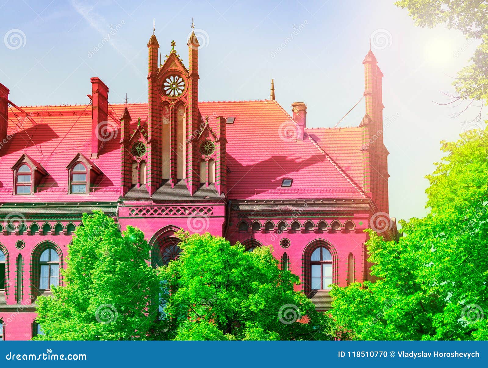 The Pink Building is Illuminated by the Sun, Beautiful Architecture in ...