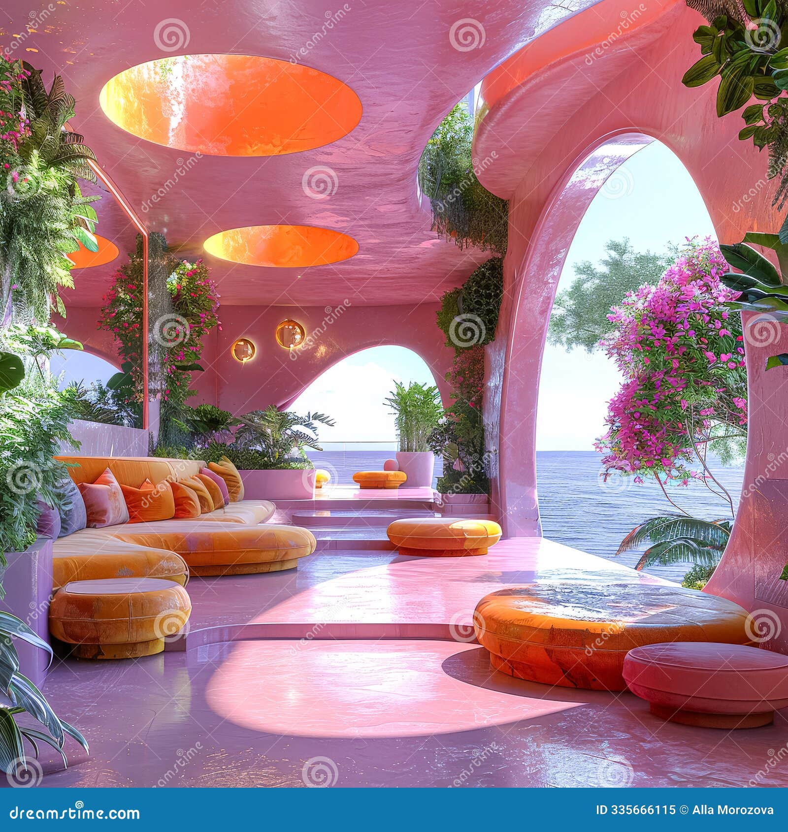 A Pink Building with a Pink Pool and a Pink Wall. Stock Image - Image ...