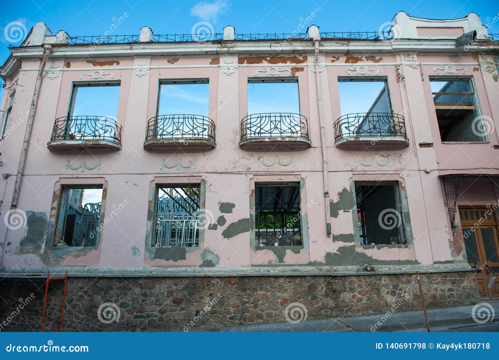 Pink Building without Windows and Doors, Looking To the Sky Stock Photo ...