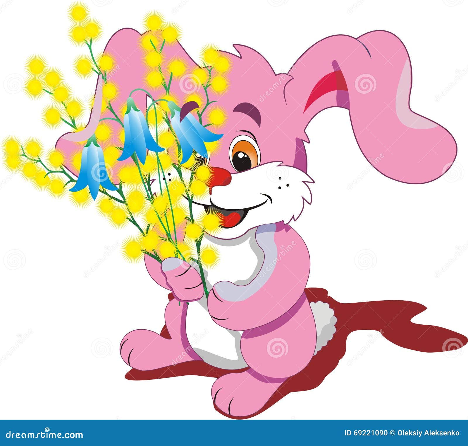 Pink Bunny with a Bouquet of Spring Flowers on a Transparent Background ...