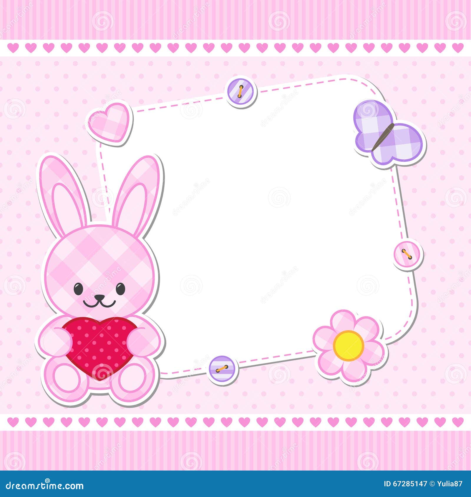 Pink bunny card stock vector. Illustration of baby, congratulations ...