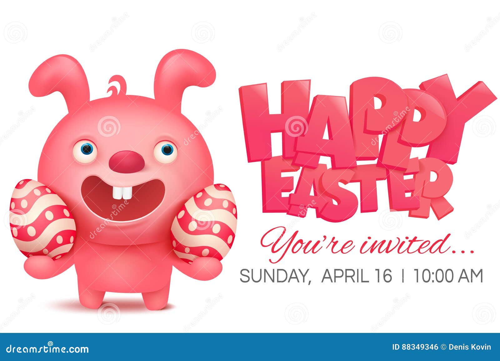 Pink Bunny Emoji Character Holding Easter Egg Stock Illustration ...