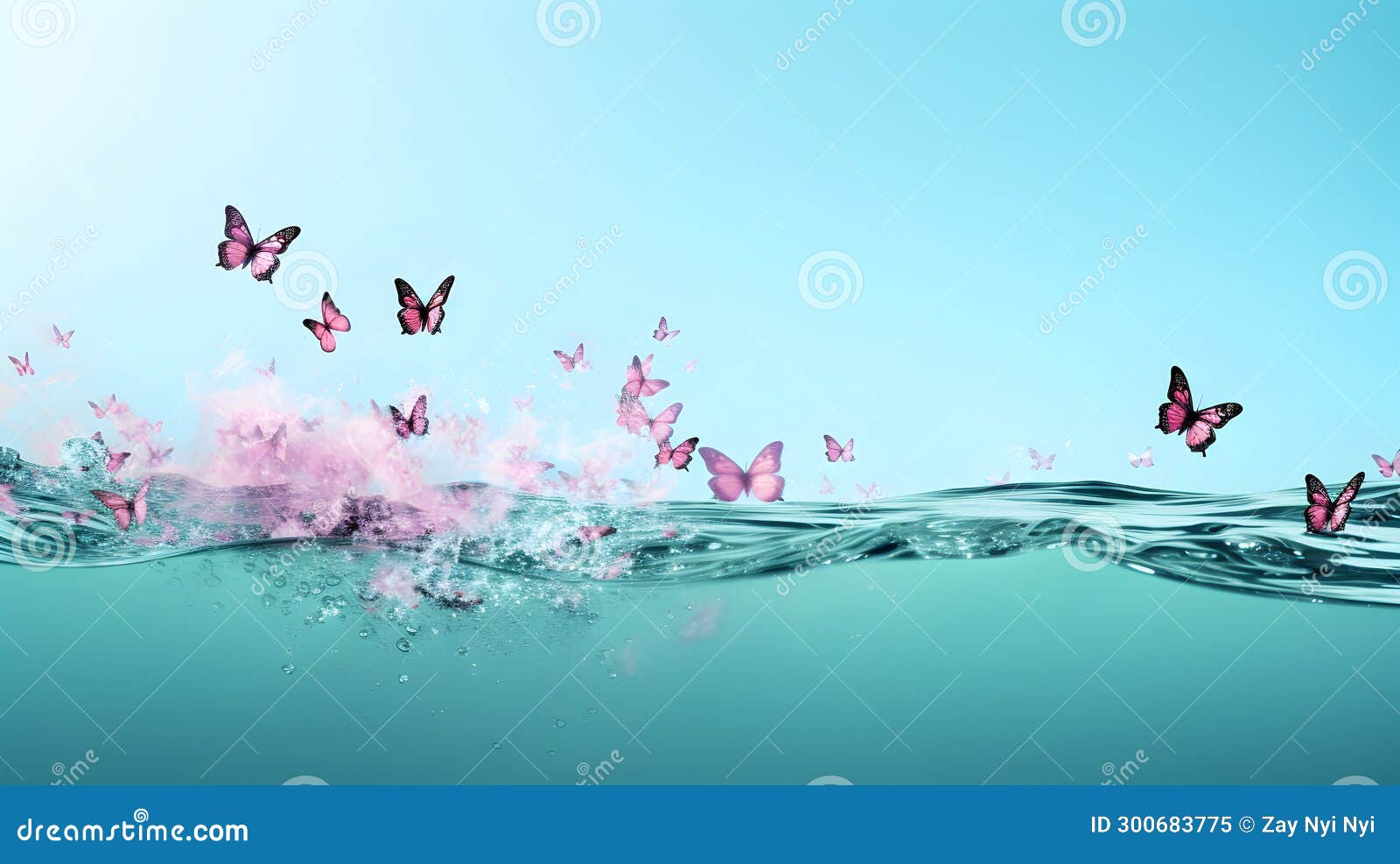 Pink Butterflies on Surface of Water. Concept of Butterfly Effect Stock ...