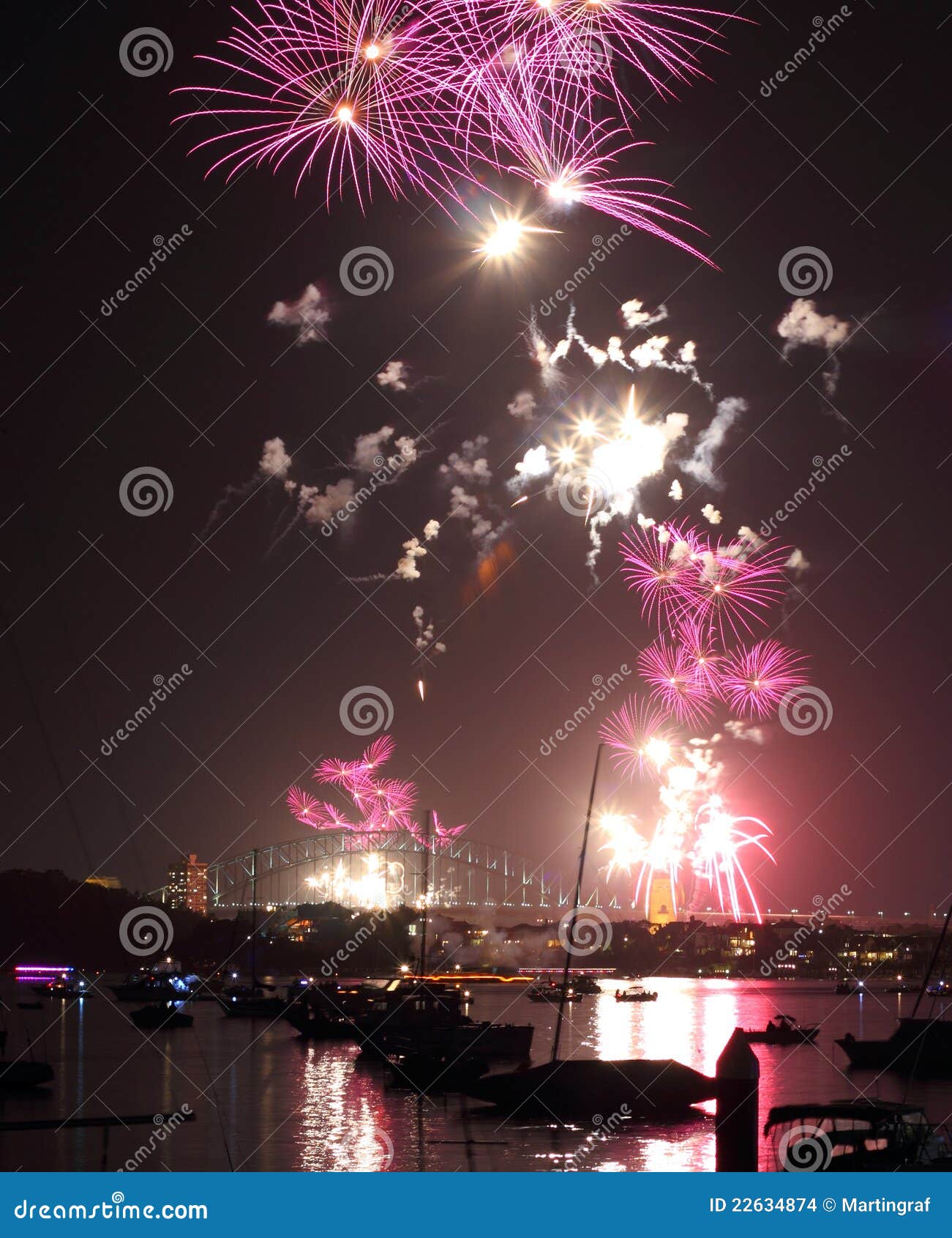 Fireworks Pink Butterflies Over Harbor Scenery of Sydney Stock Photo ...