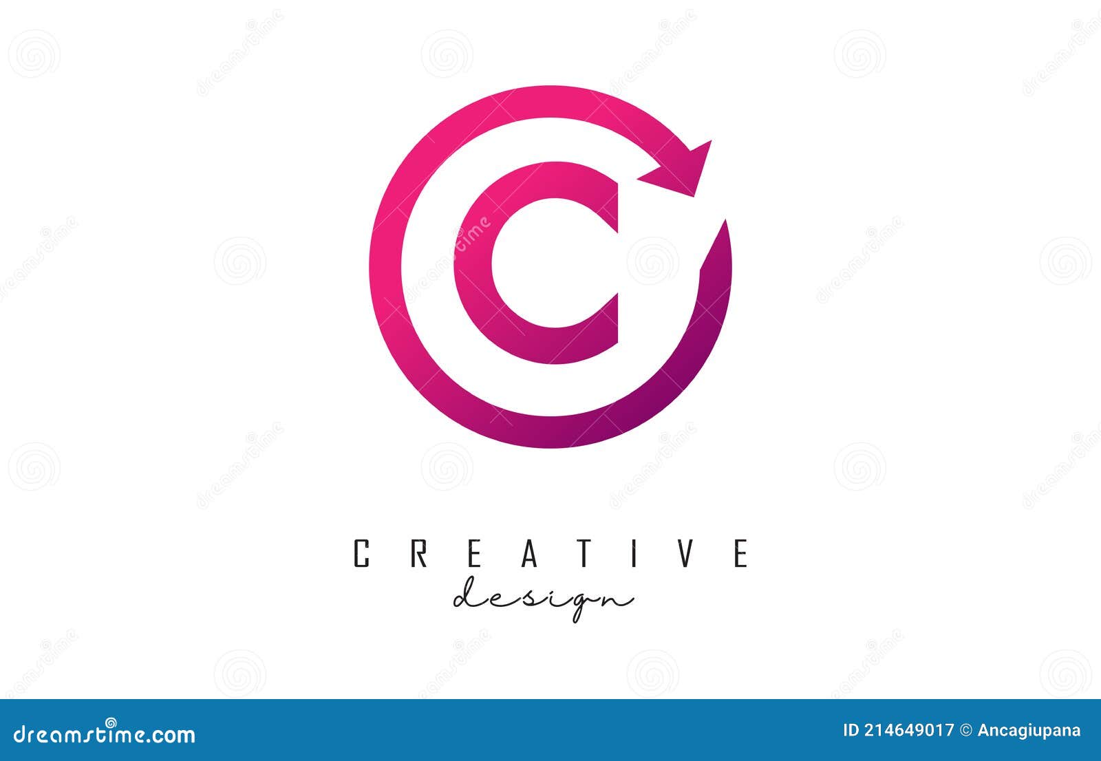 Pink C Letter Logo Design with Circle Frame and Arrow Stock Vector ...