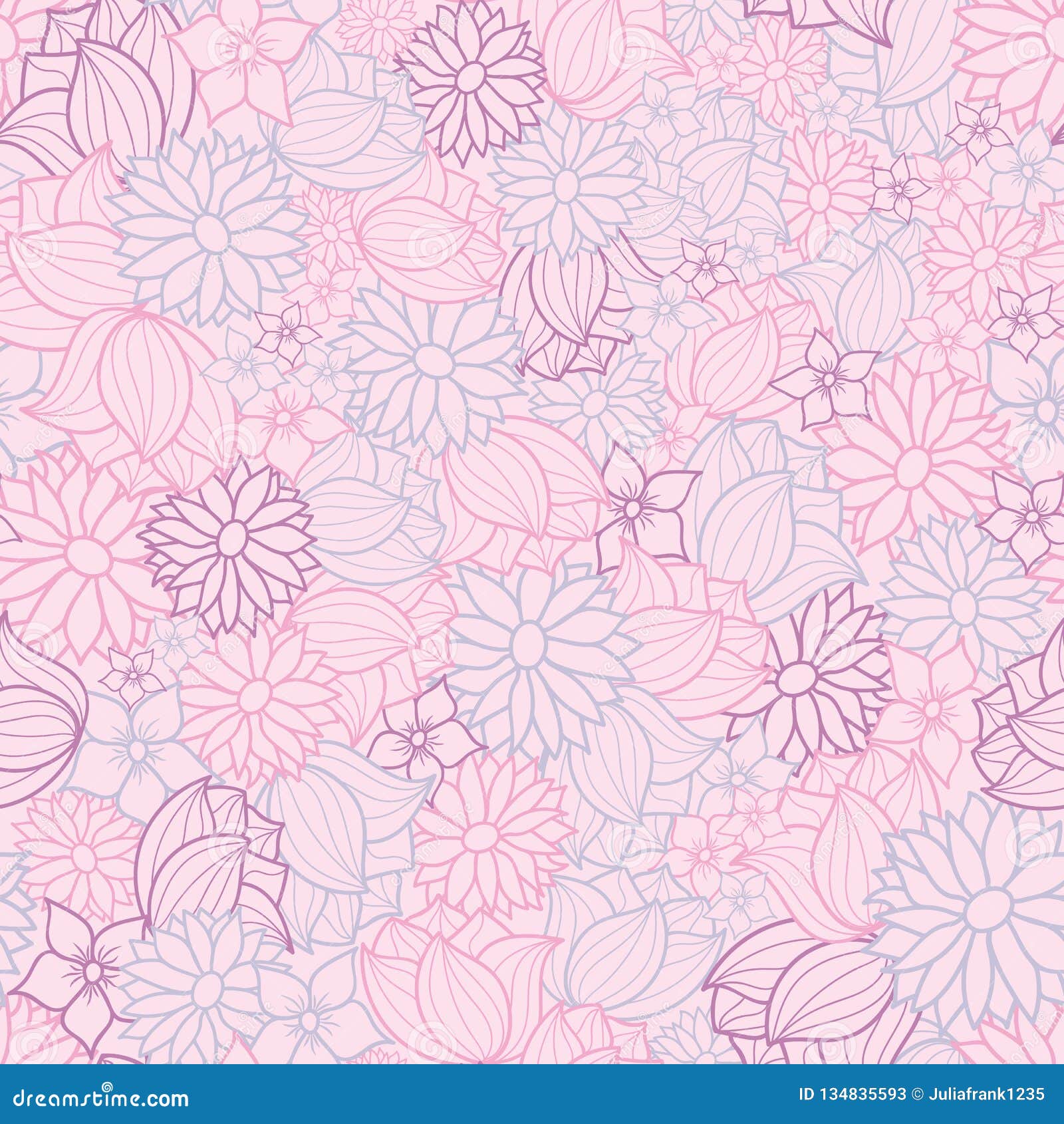 Pink, Purple and Blue Vector Floral Seamless Pattern Background Stock ...
