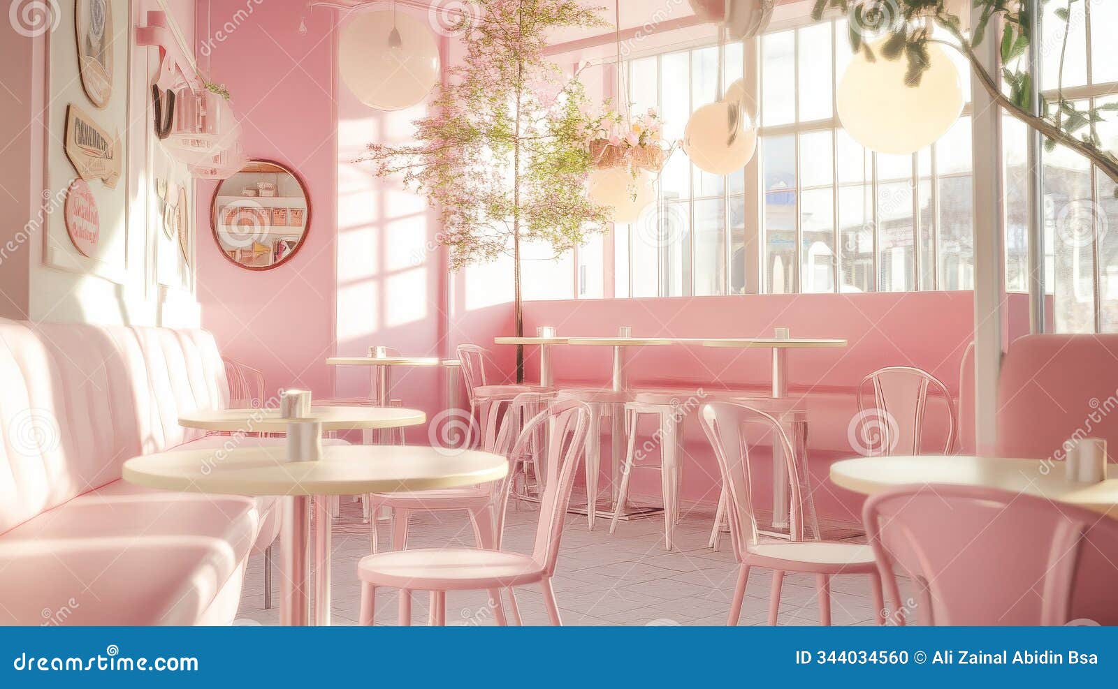 Pink Cafe Interior Design.Trendy Interior Ideas for Cozy Spaces Stock ...