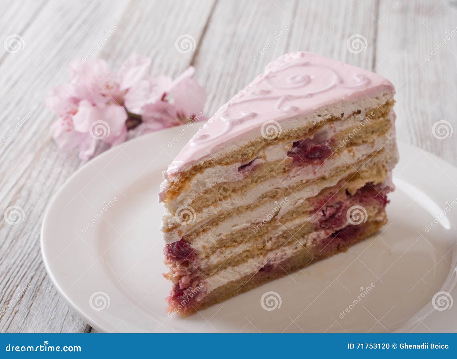 Pink cake close-up stock photo. Image of fruit, spring - 71753120