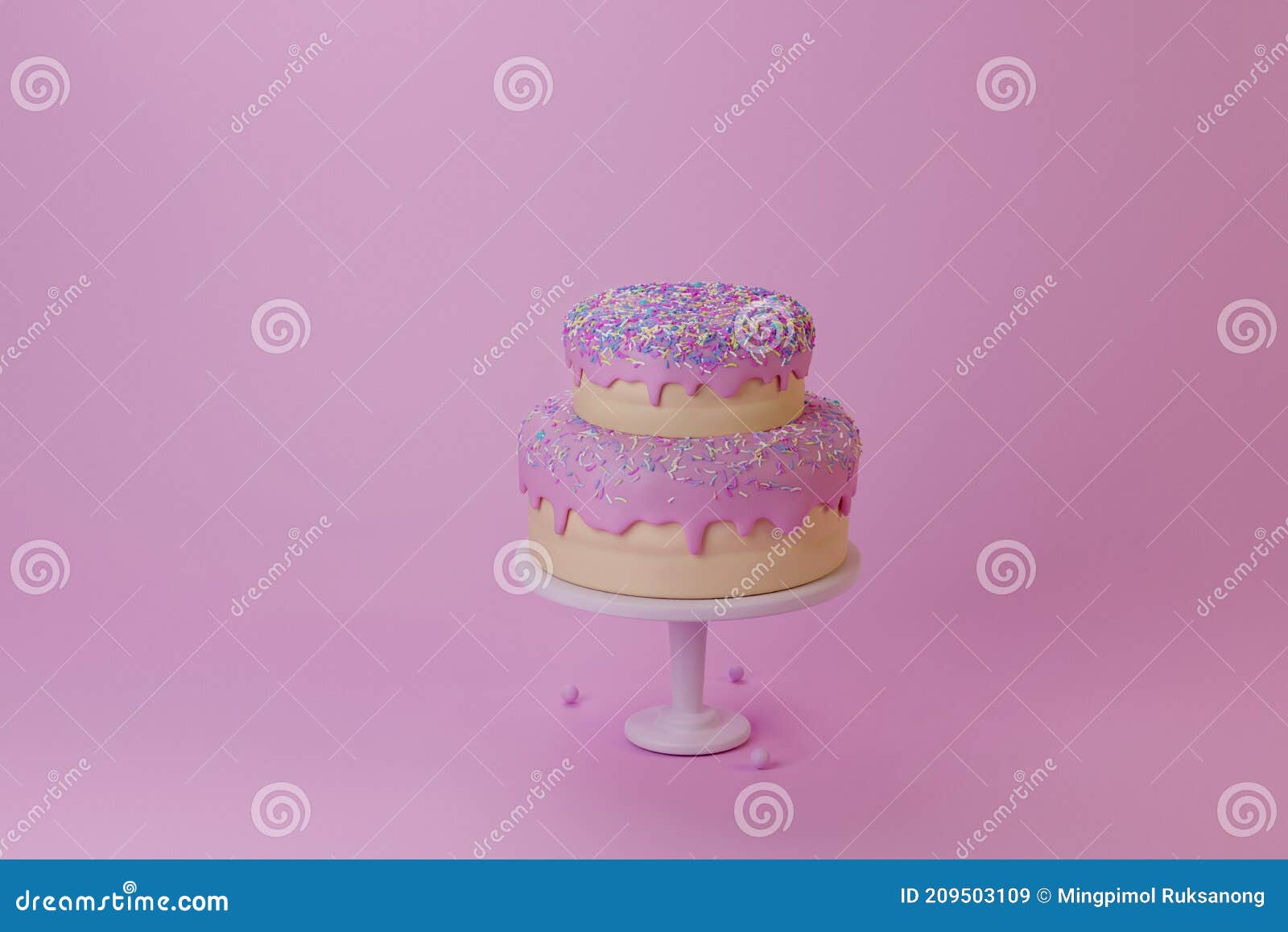 Pink Cake Minimal with Sprinkles 3d Rendering Stock Illustration ...