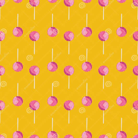 Pink Cake Pops Seamless Vector Pattern on Yellow Stock Vector ...
