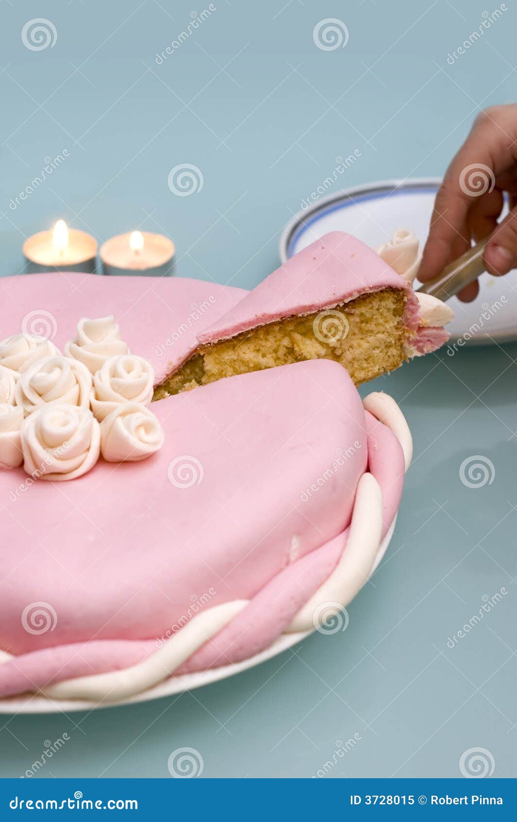 Pink cake slice stock image. Image of decorating, knife - 3728015