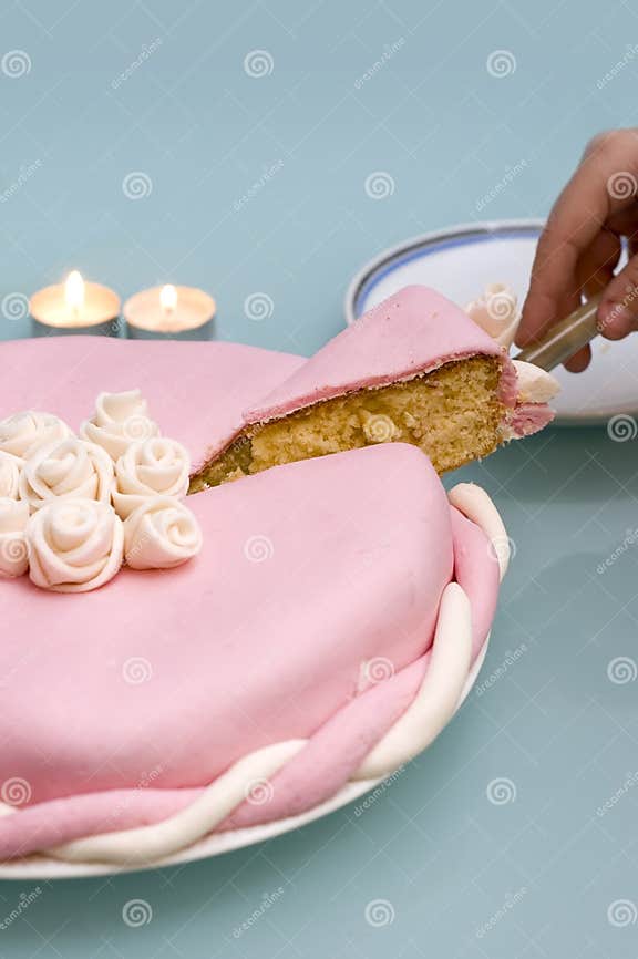 Pink cake slice stock image. Image of decorating, knife - 3728015