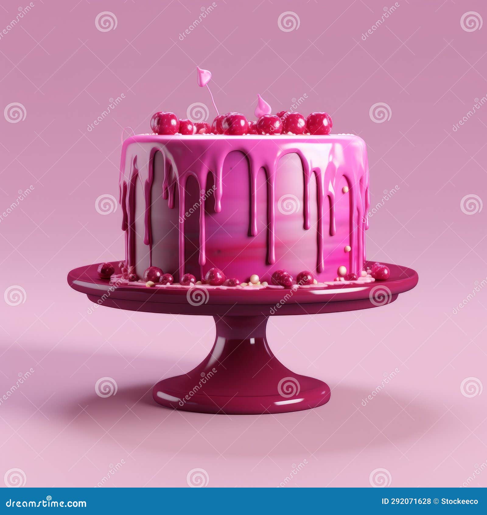 Magenta 3d Cherry Cake with Dripping Chocolate on Stand Stock ...