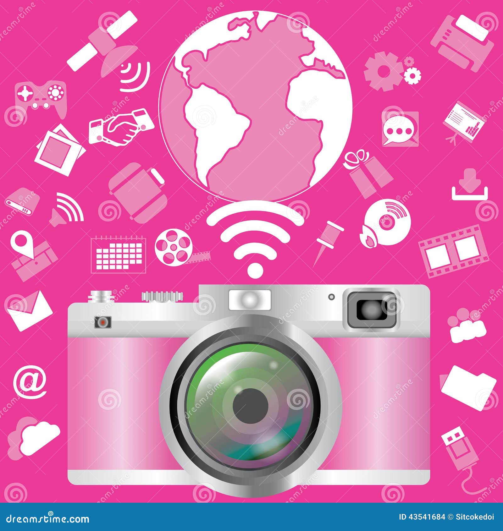 Pink camera stock vector. Illustration of memories, printer - 43541684