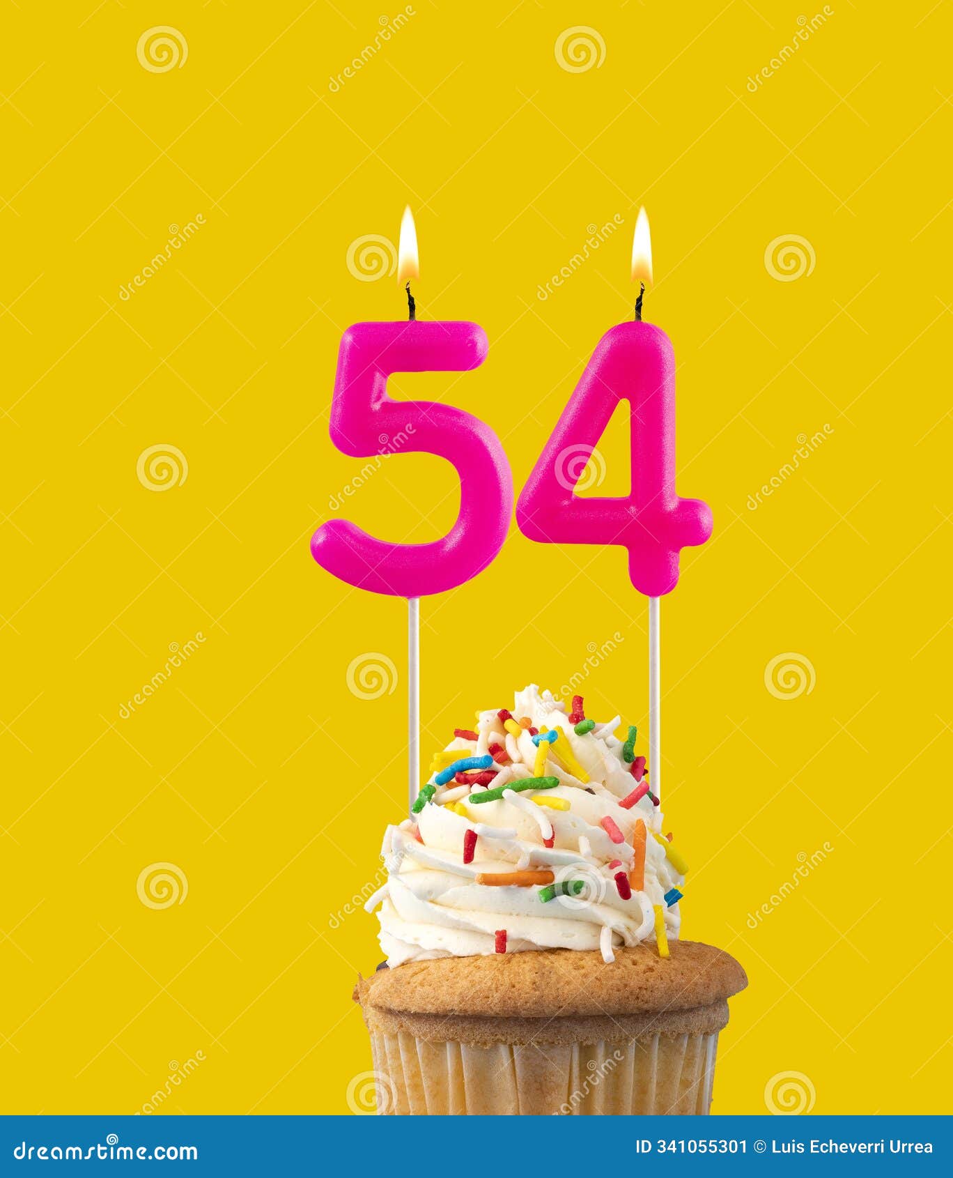 Pink Candle and Cupcake Birthday Card - Number 54 Stock Illustration ...