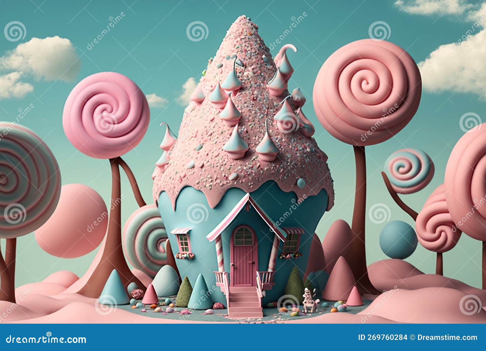 Pink Candy Cartoon House. Illustration Generative AI Stock Illustration ...