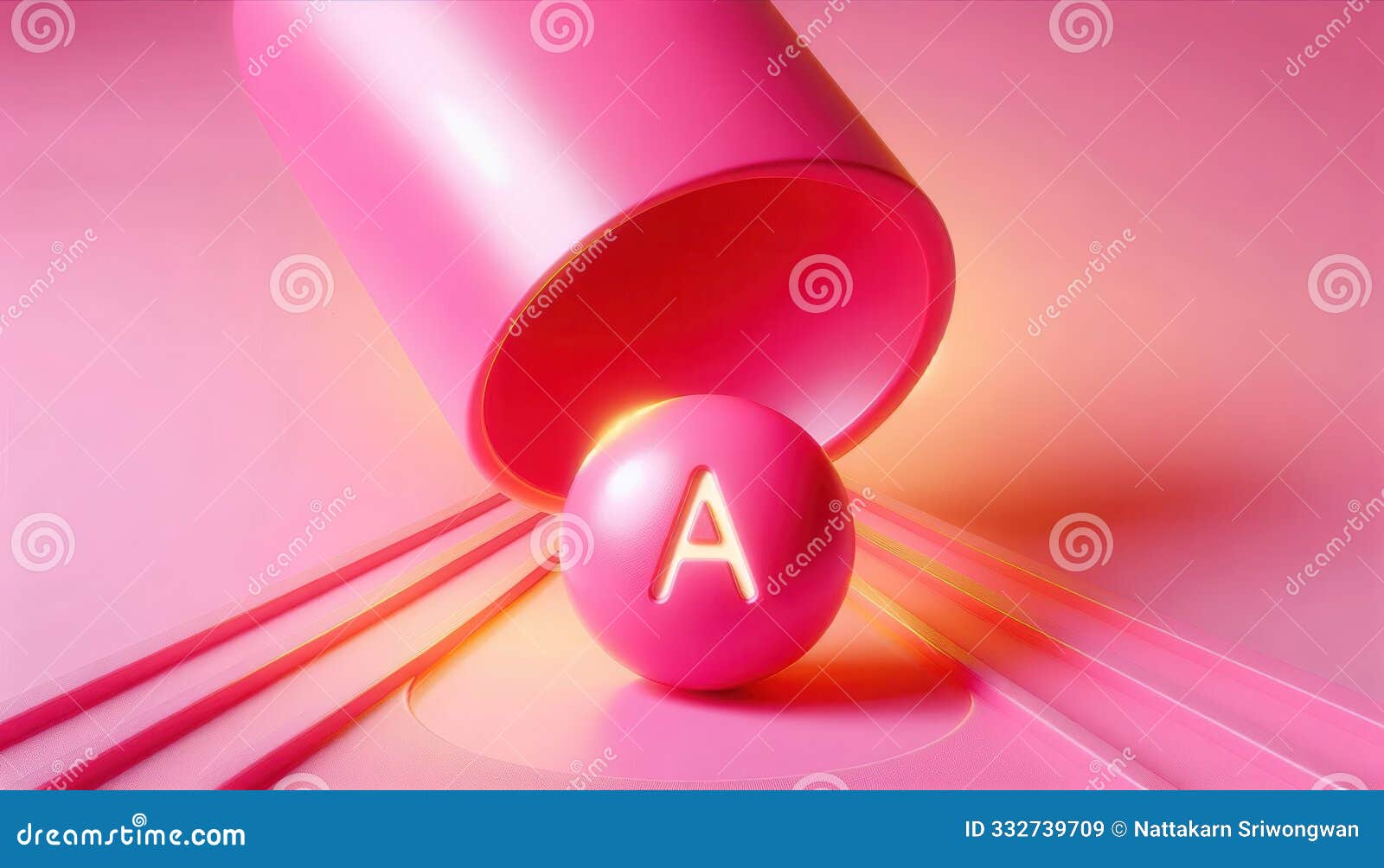 Pink Capsule with a Golden Vitamin a Sphere Stock Illustration ...