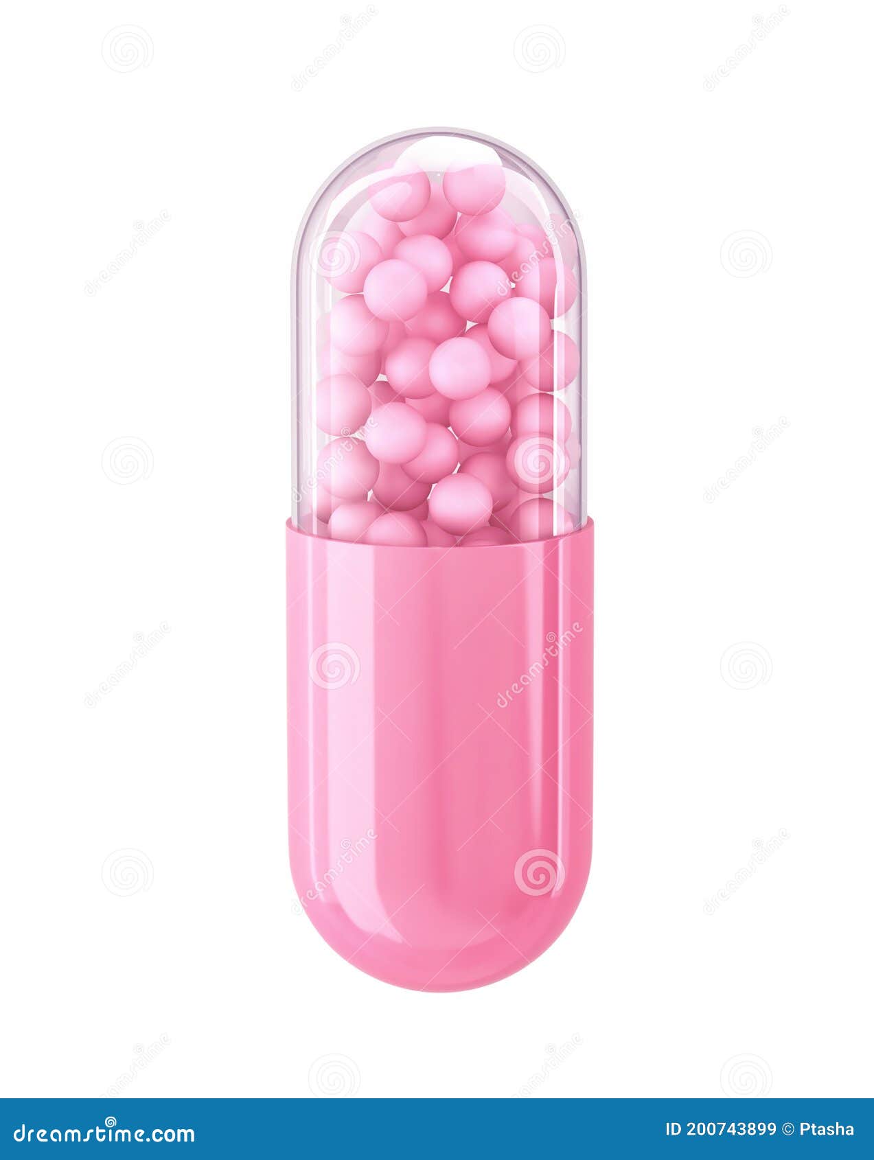 Pink Capsule Pill with Spheres Inside Isolated on White. Clipping Path ...
