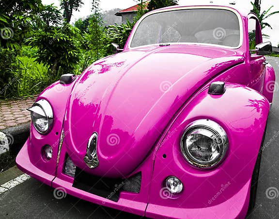 Pink car - beetle stock photo. Image of outside, motion - 16189688