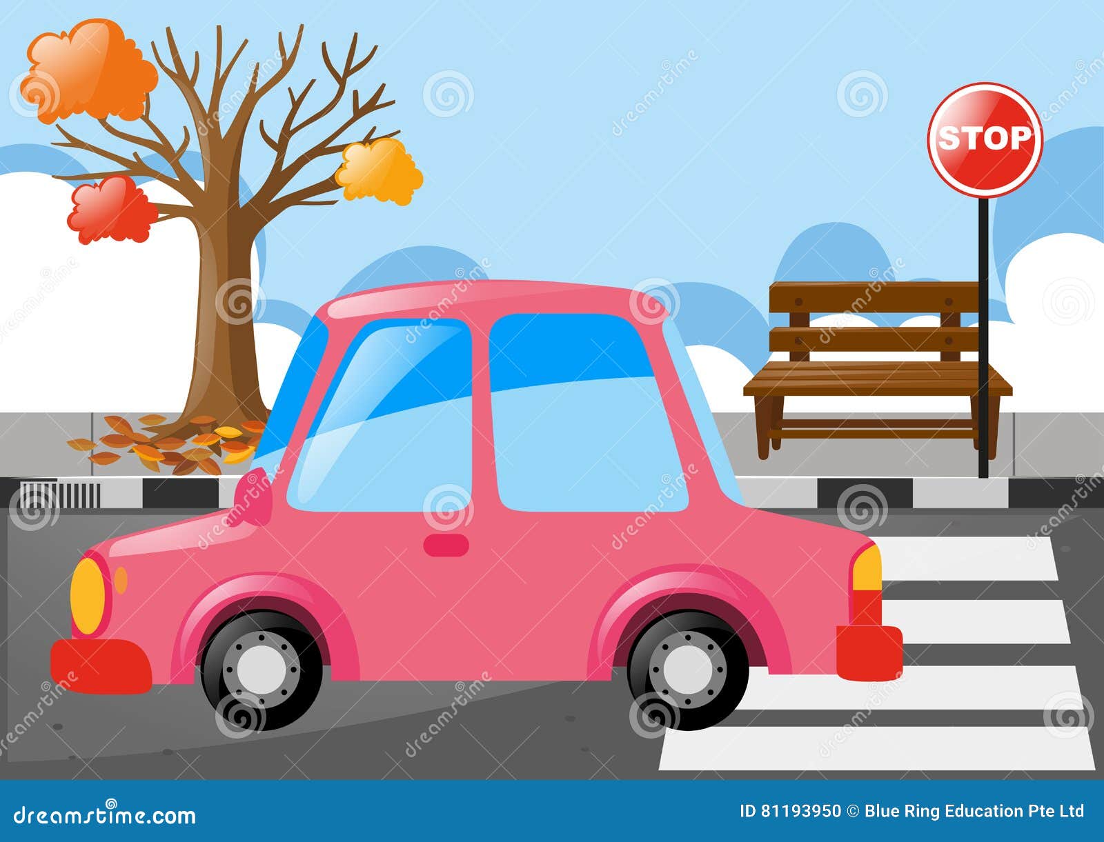 Pink car on the road stock illustration. Illustration of drawing - 81193950