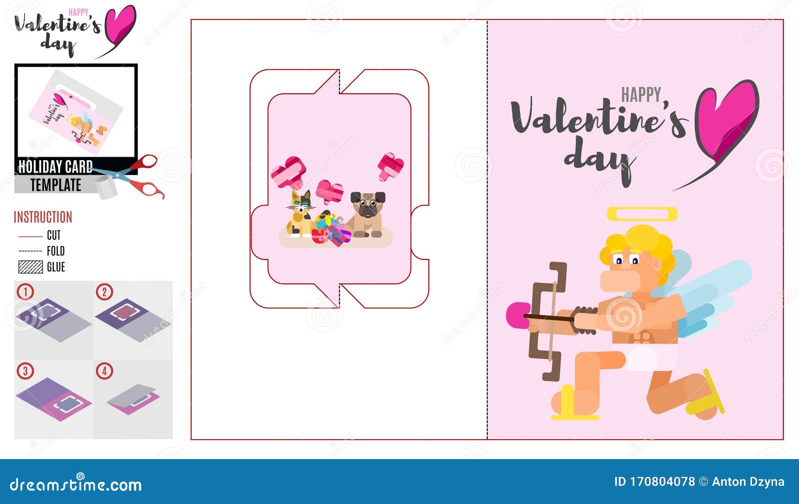 Pink Card Template with Cupid Stock Illustration - Illustration of pink ...