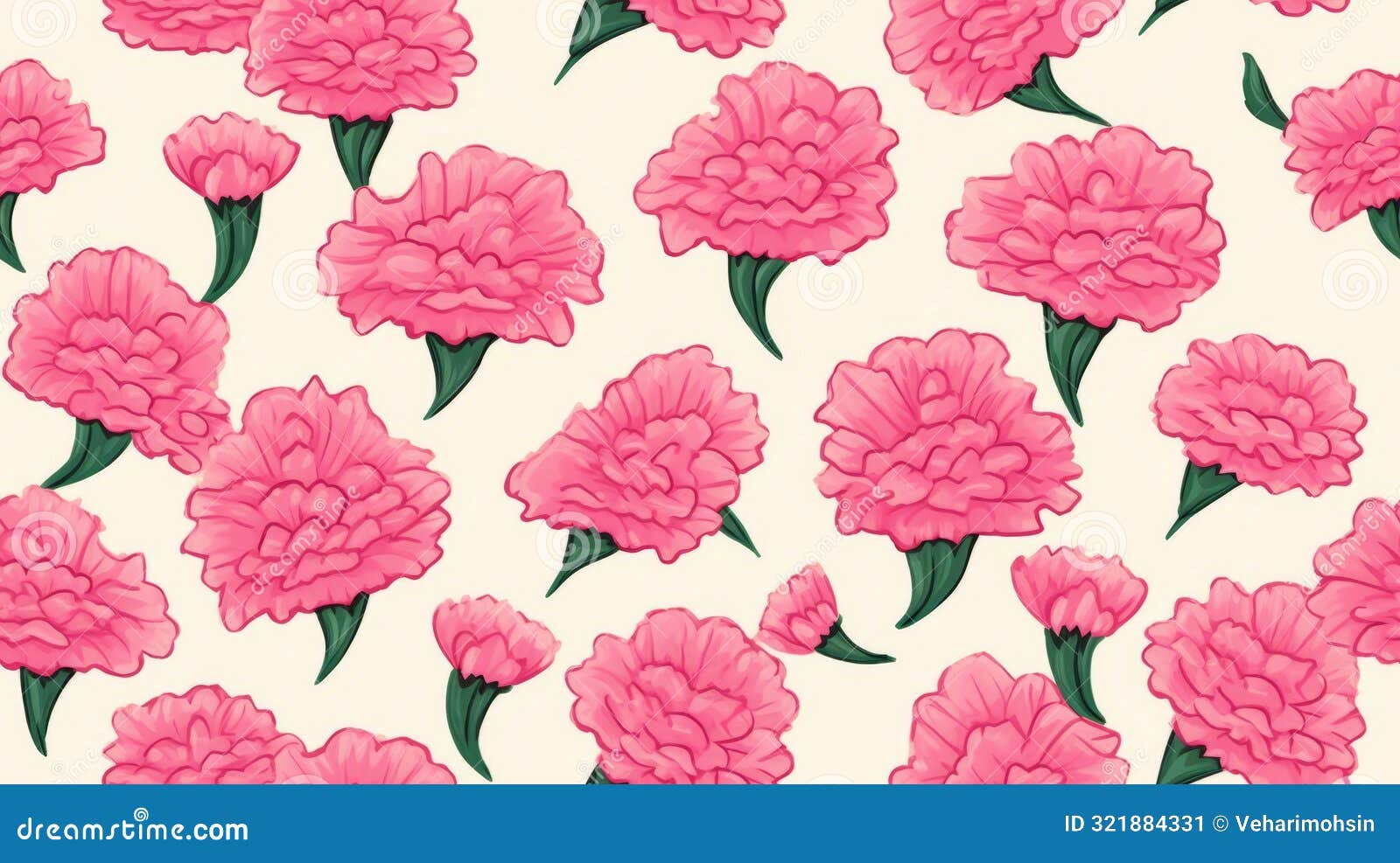 Pink Carnations Pattern. Vector Pattern for Textiles, Backgrounds ...