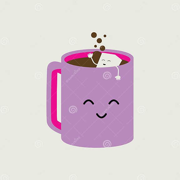 Pink cartoon coffee cup stock vector. Illustration of brown - 20183216