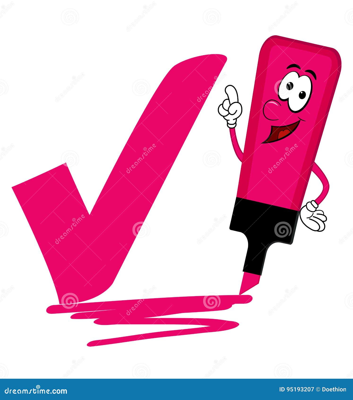 Pink Cartoon Highlighter Pen With Bold Tick Or Check Mark ...
