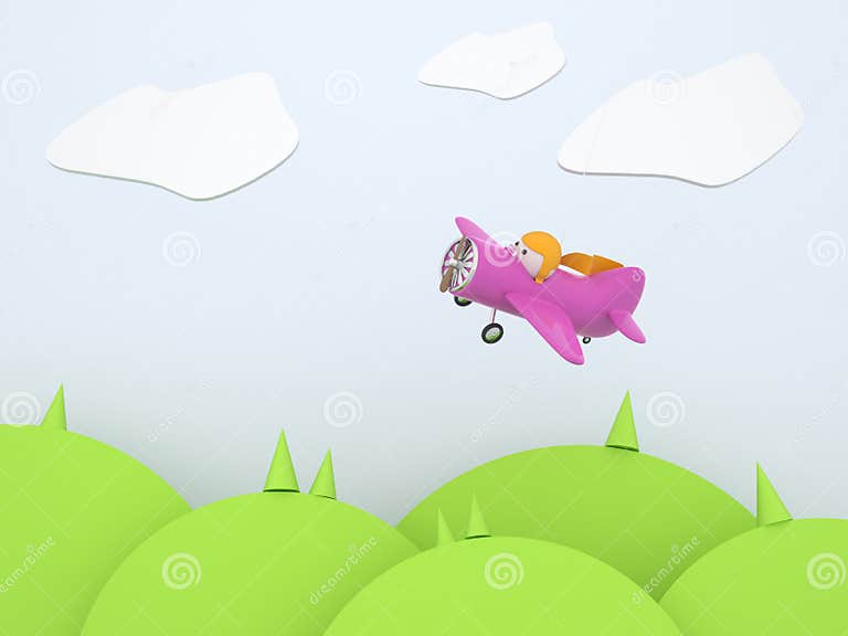 Pink cartoon plane stock illustration. Illustration of woman - 23938828