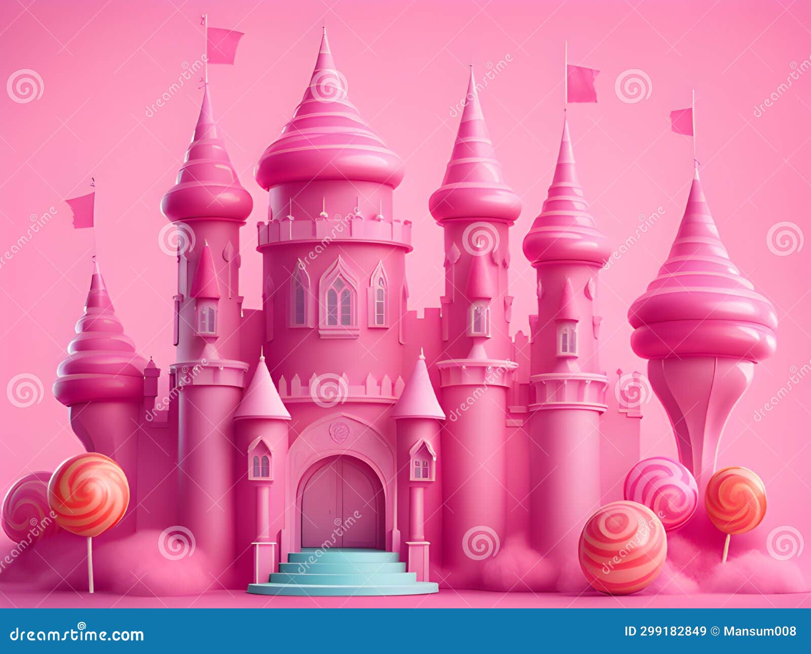 Pink Castle with Pink Candy on the Background Stock Illustration ...