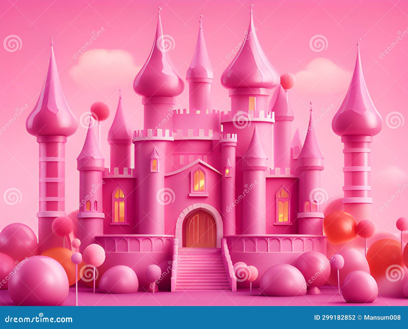 Pink Castle with Pink Candy on the Background Stock Illustration ...