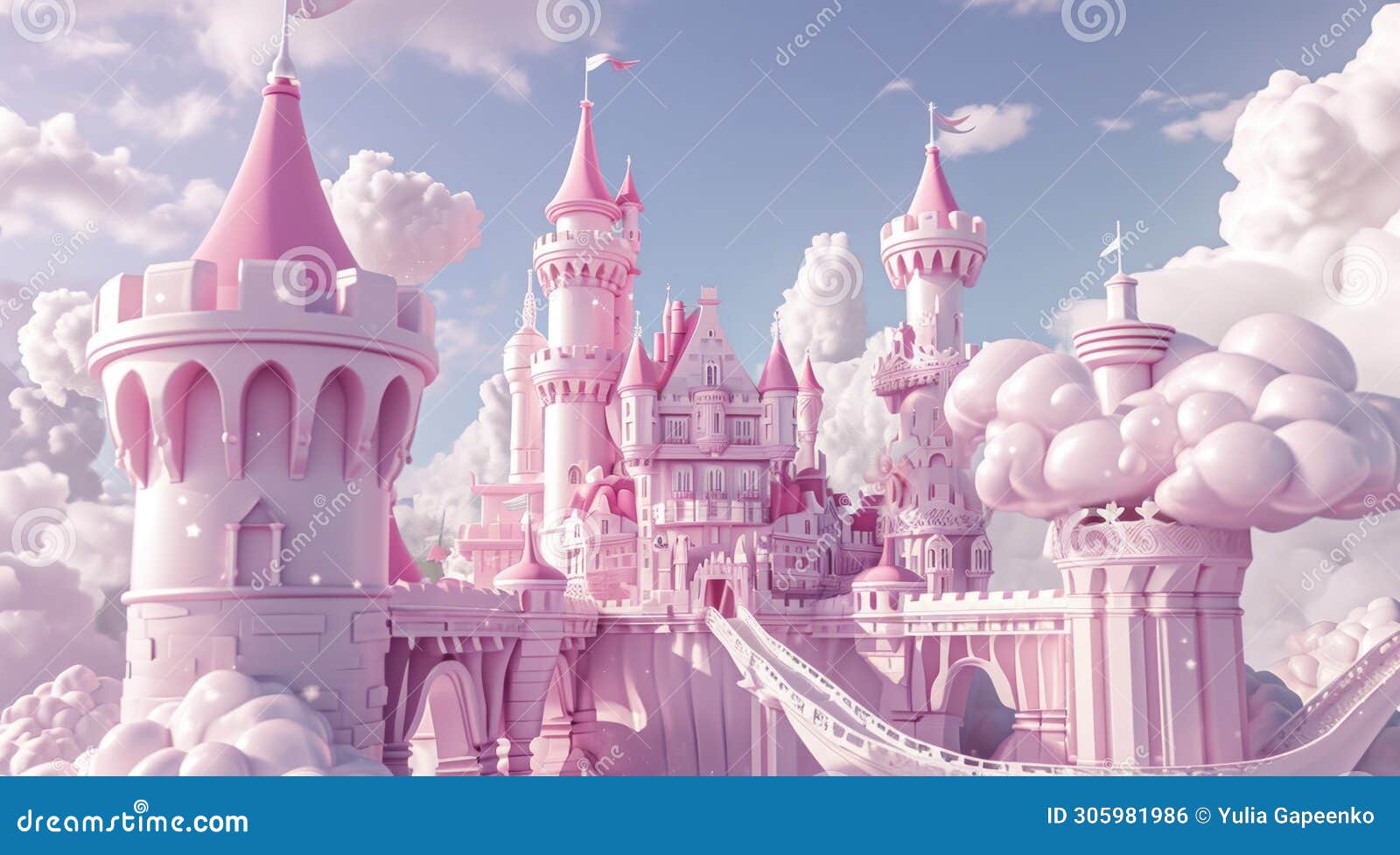Pink Castle on Cloud Background Stock Illustration - Illustration of ...