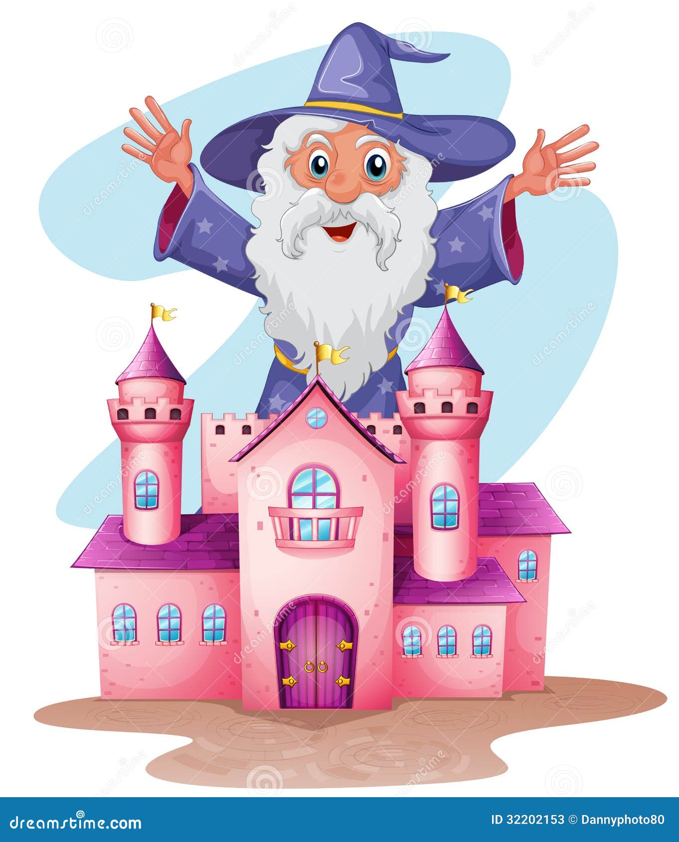 A Pink Castle with a Wizard at the Back Stock Vector - Illustration of ...