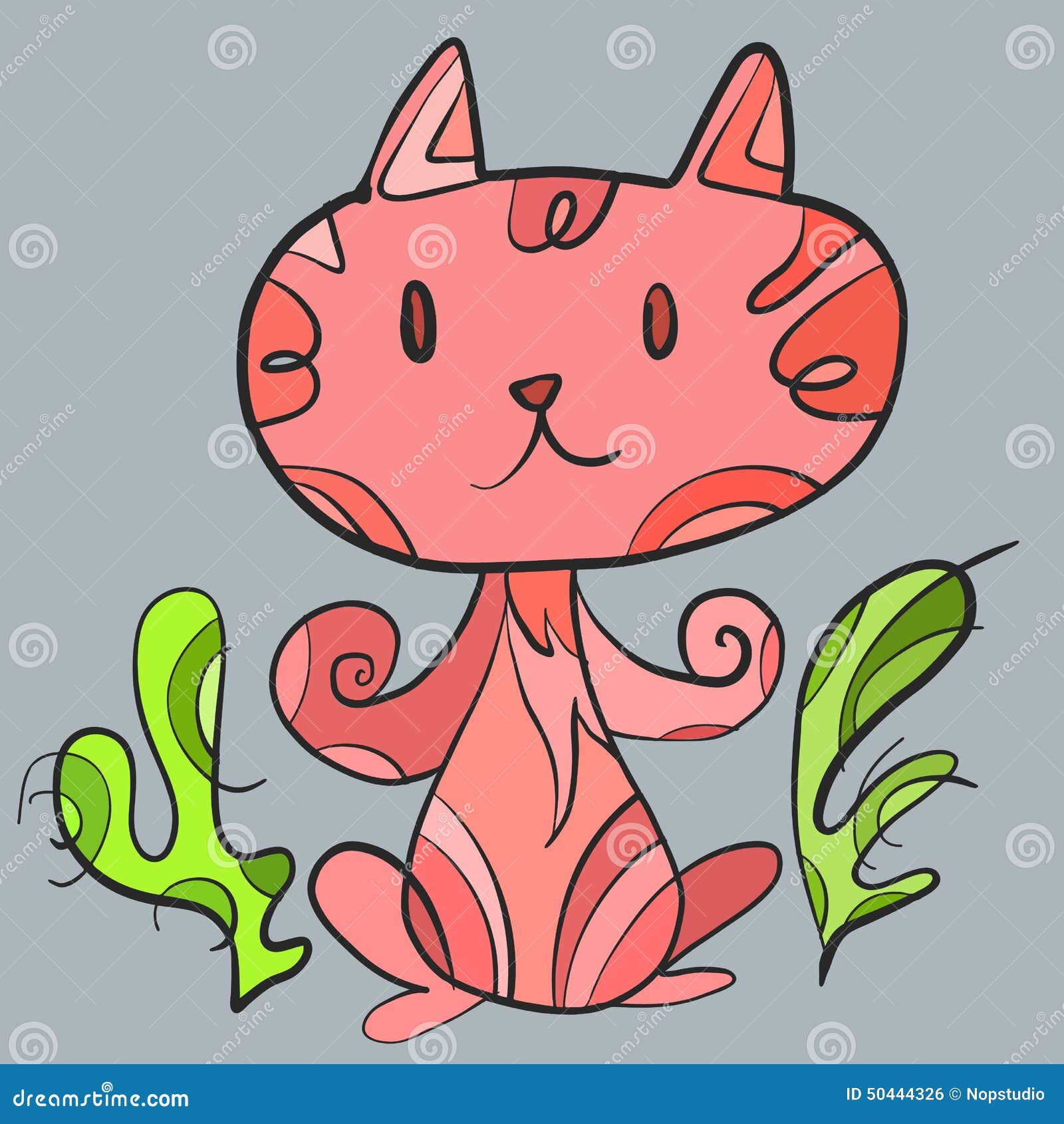 Pink cat stock vector. Illustration of eyes, kitty, claw - 50444326