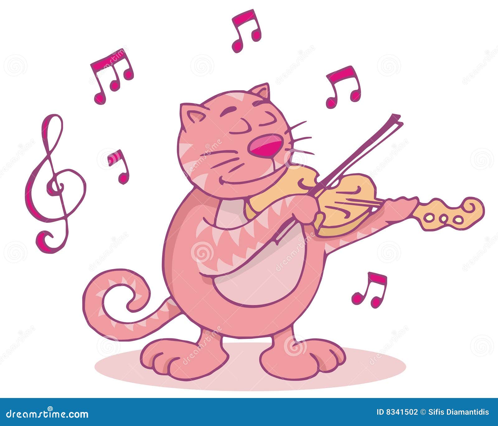 Pink Cat With Violin Vector Illustration | CartoonDealer.com #8341502