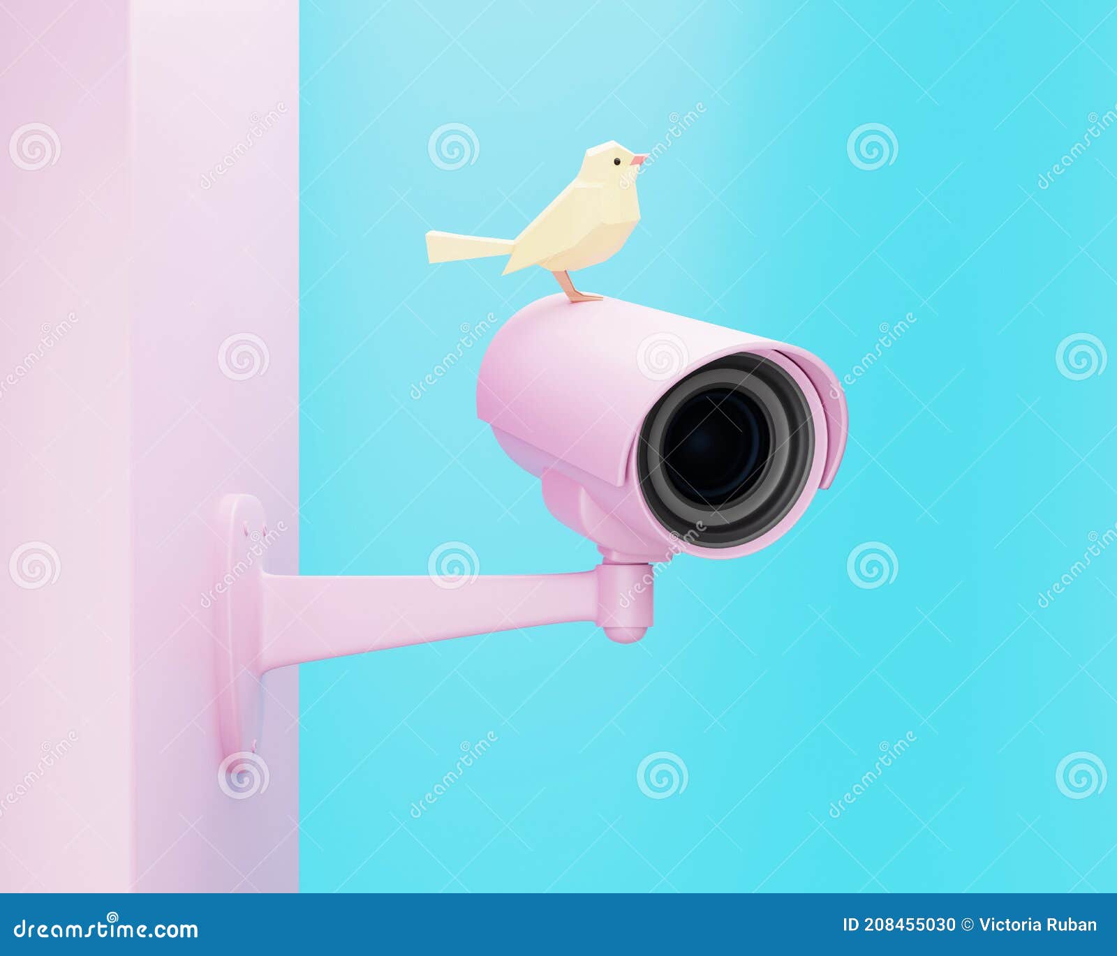 Pink CCTV Security Camera and Yellow Bird Stock Illustration ...