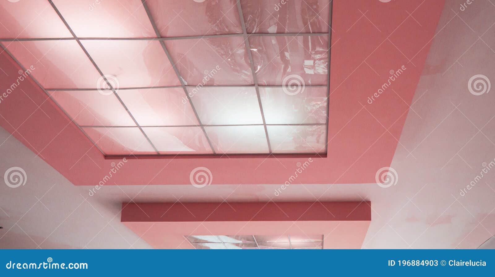 Pink Ceiling with Reflective Tiles in a Modern Office Space, Conference ...