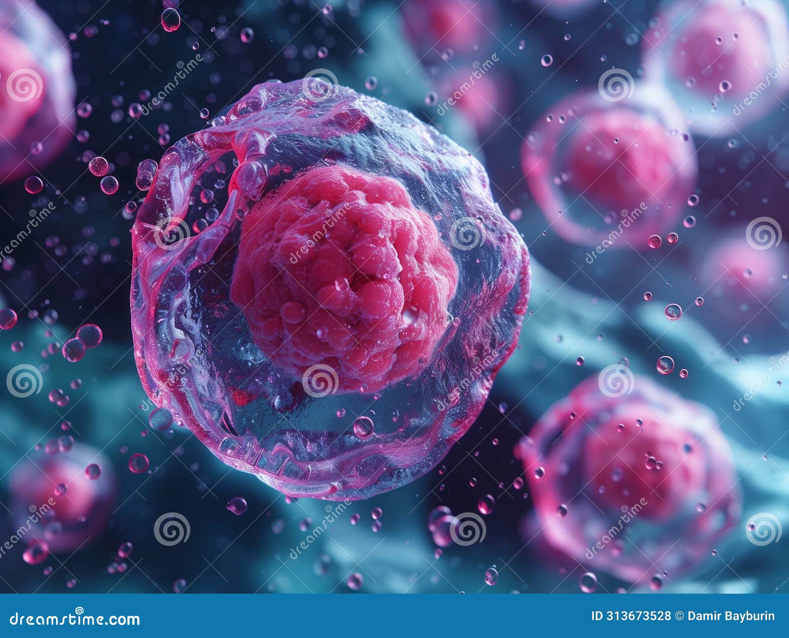 Pink Cells Drift in a Blue Solution, Creating a Mesmerizing Artwork ...