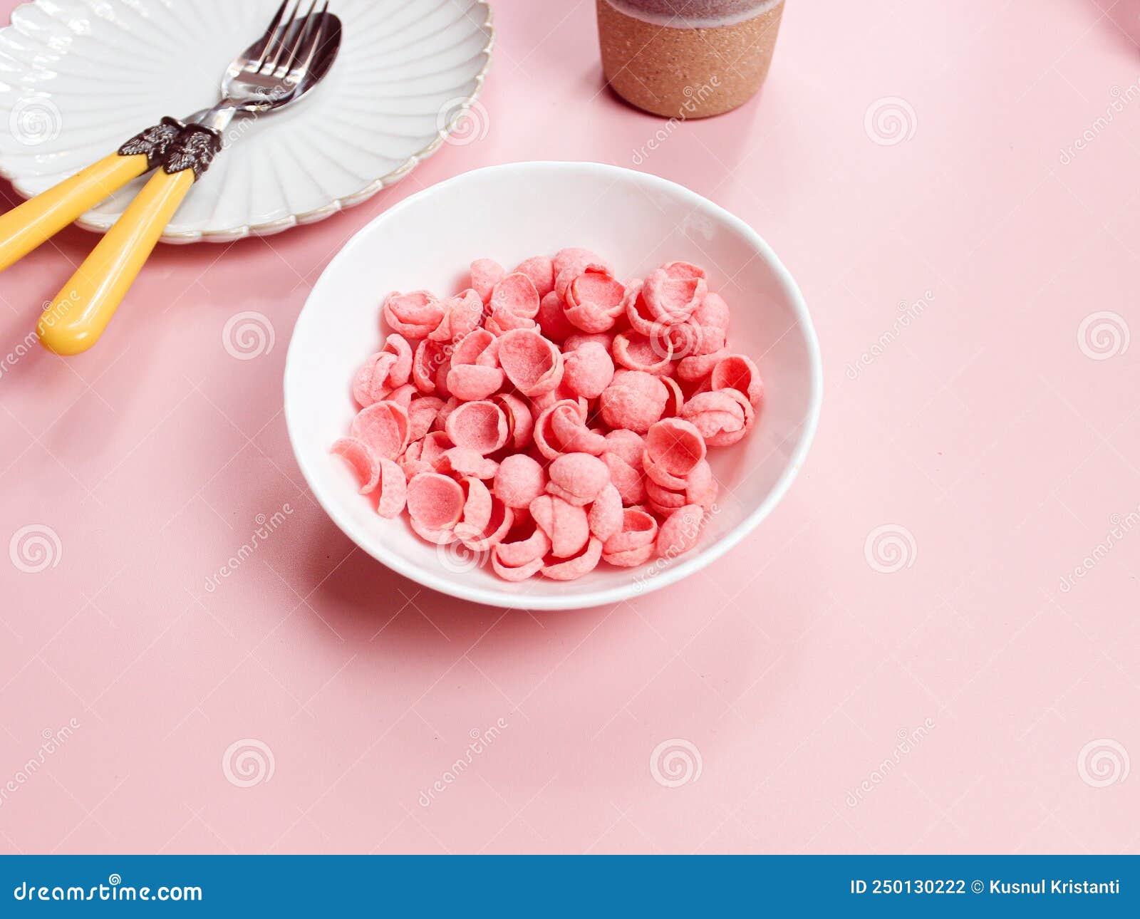 Pink Cereal with Strawberry Flavour in White Bowl Stock Photo - Image ...