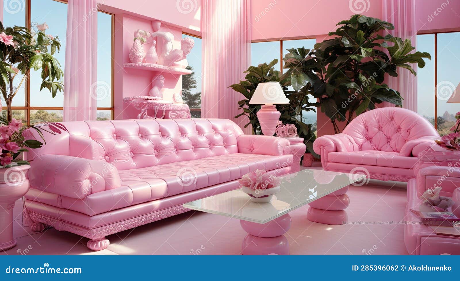 Pink Checkered Room with Pink Furniture Stock Illustration ...
