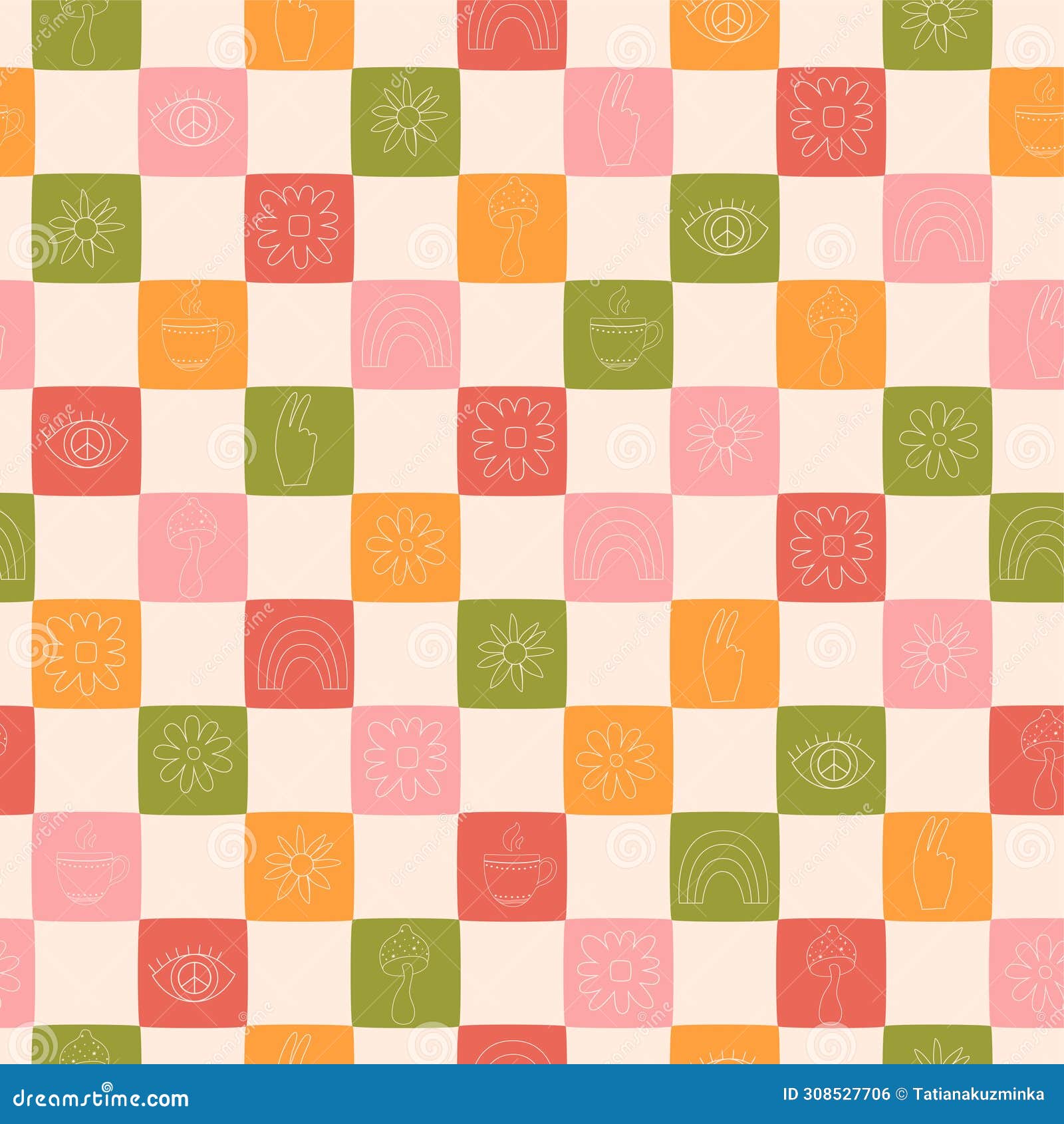 Pink Checkered Seamless Patterns, Retro Repeat Background. Summer ...