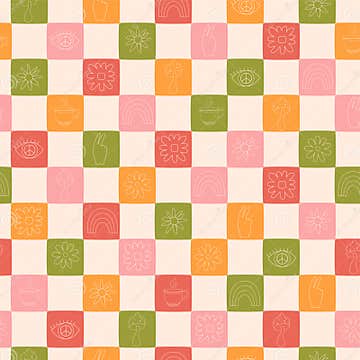 Pink Checkered Seamless Patterns, Retro Repeat Background. Summer ...