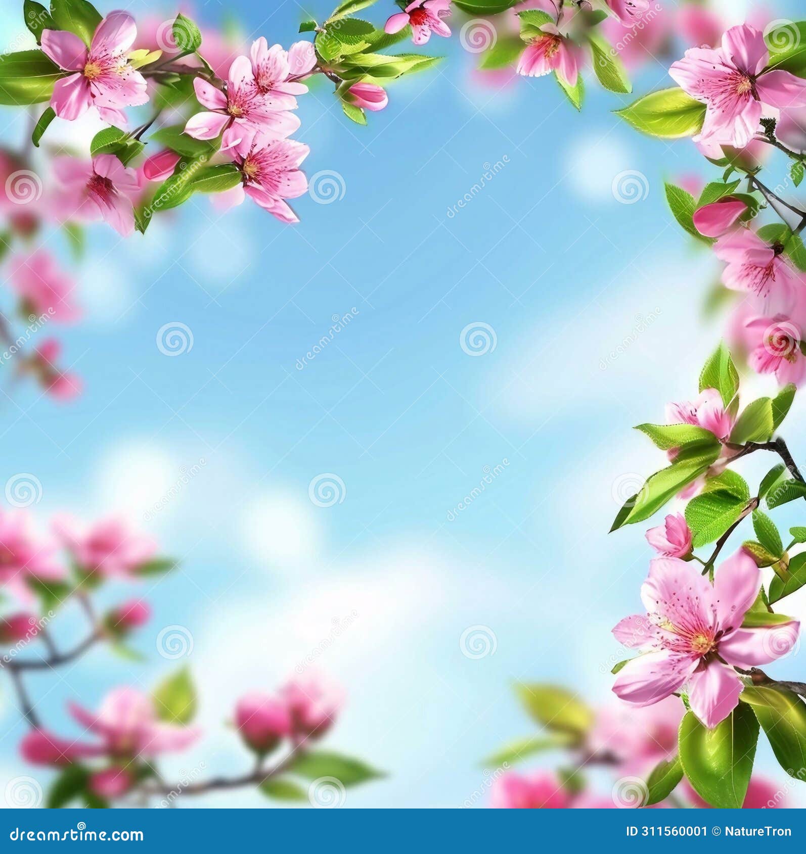Pink Cherry Blossom Border Border Pink Cherry Blossom Stock ...