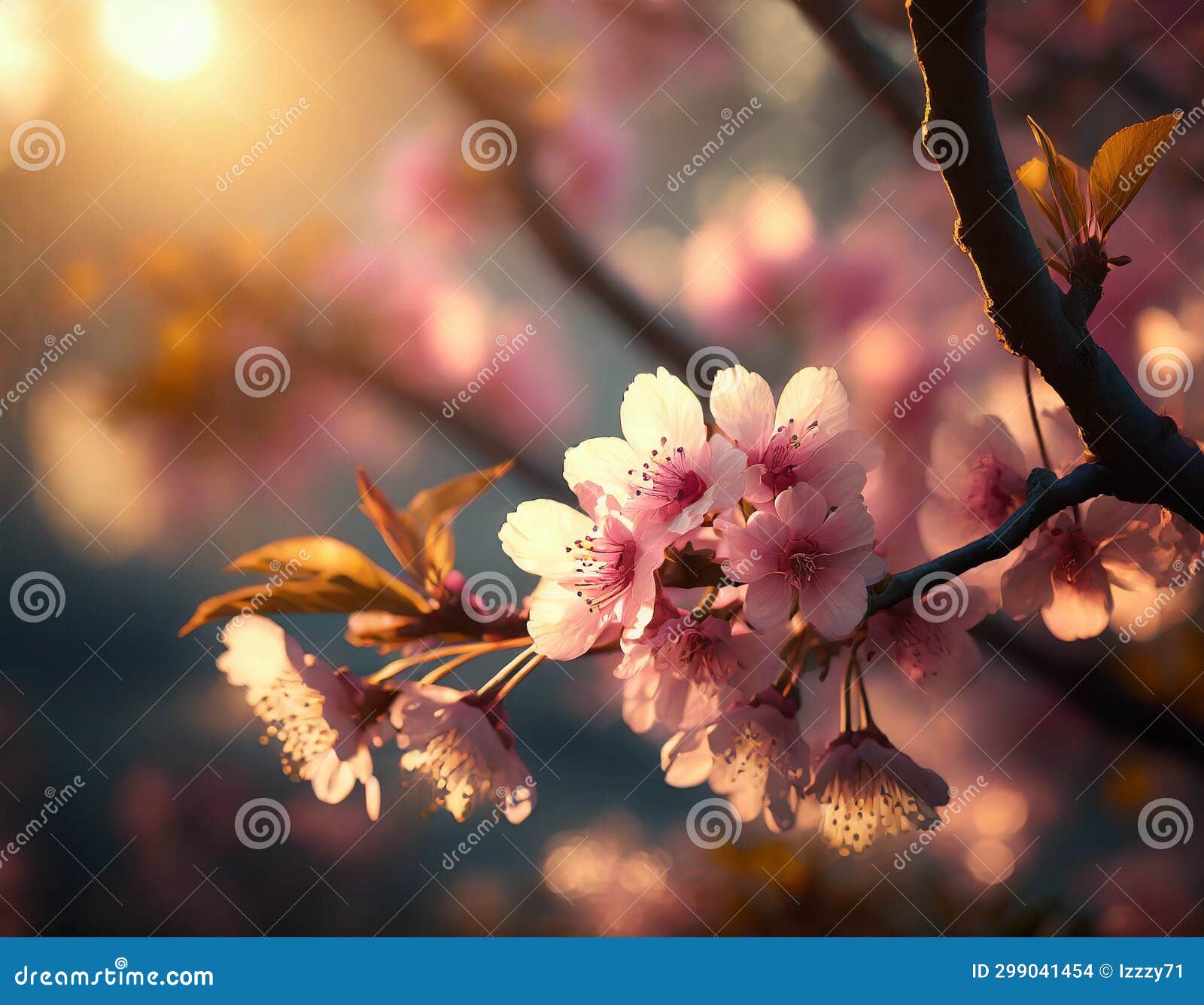 Pink Cherry Blossom Branch, Close Up Stock Illustration - Illustration ...