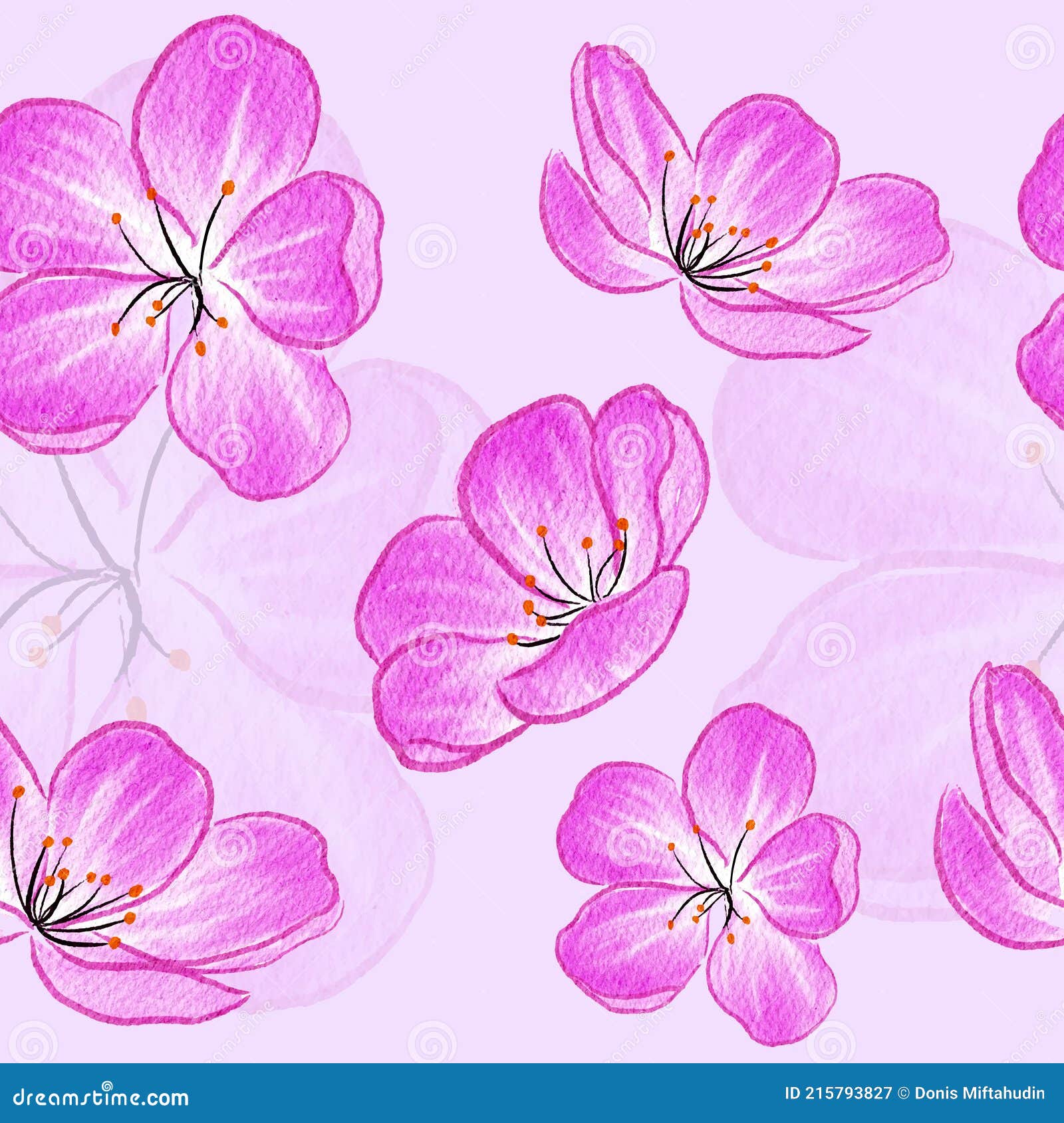 Pink Cherry Blossom Seamless Pattern Stock Vector - Illustration of ...